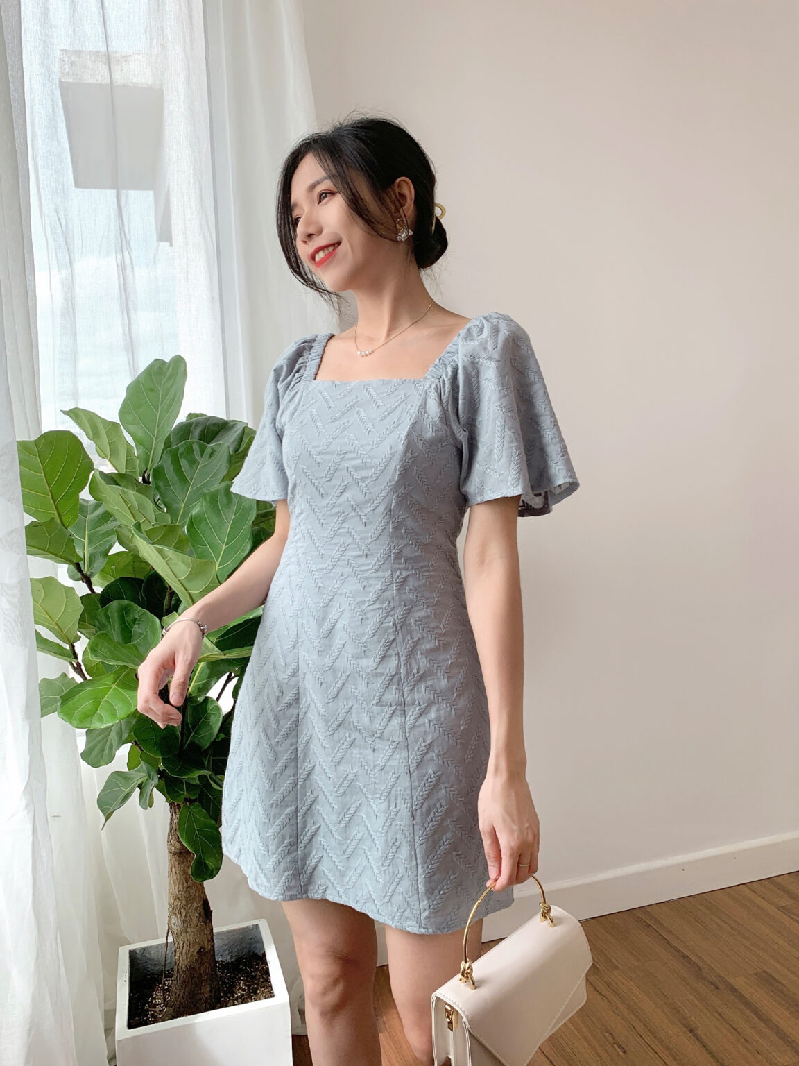 Shelly Dress (Ash Blue) - Beez Boutique