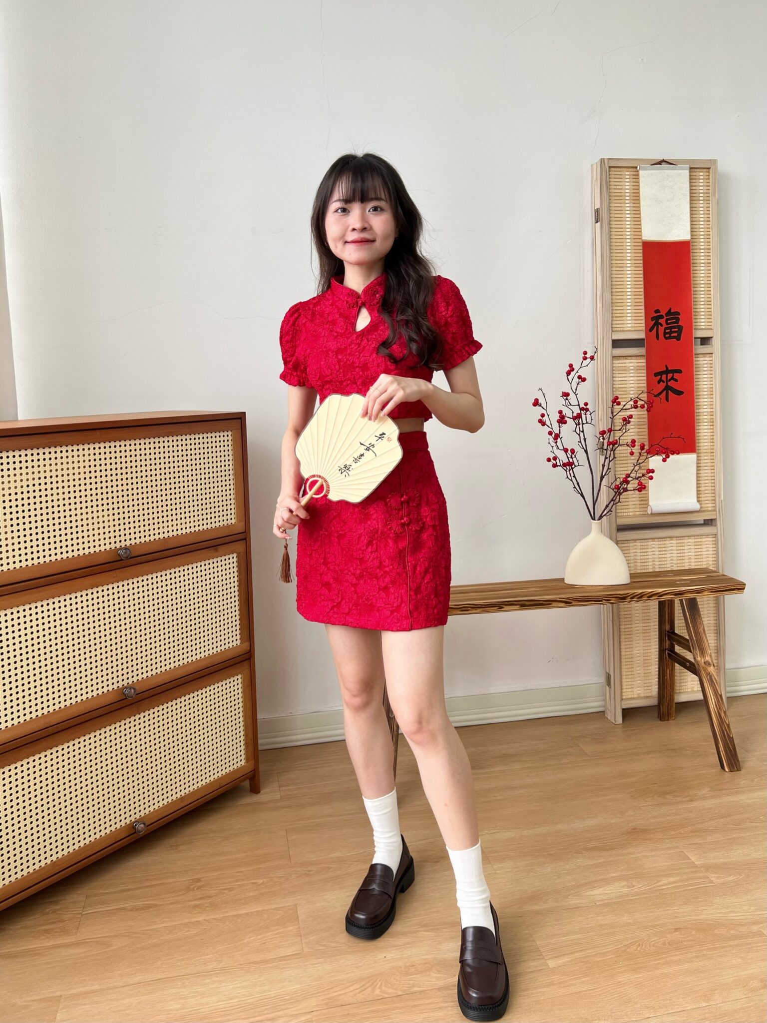 Xi Cheongsam Set (Red) - Beez Boutique